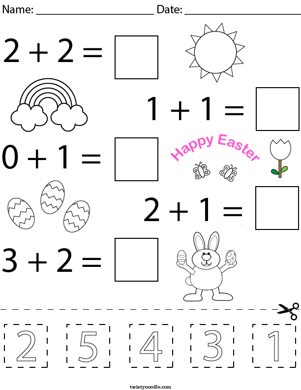 Easter Cut and Paste Addition Math Worksheet - Twisty Noodle